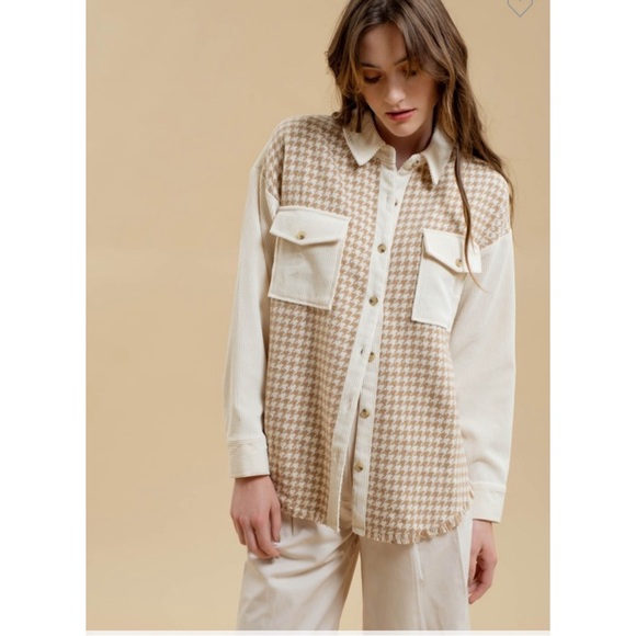 Tops | Nwt Color Block Houndstooth Shacket | Poshmark